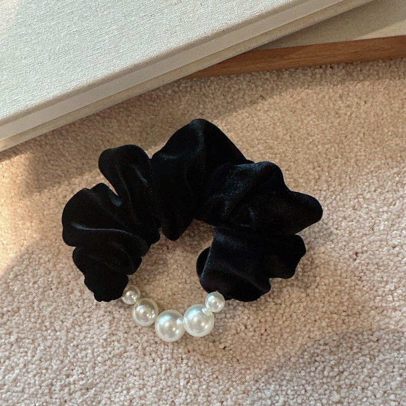 Бархатная веревка для волос Xiaoxiangfeng Pearl Head Rope, черная