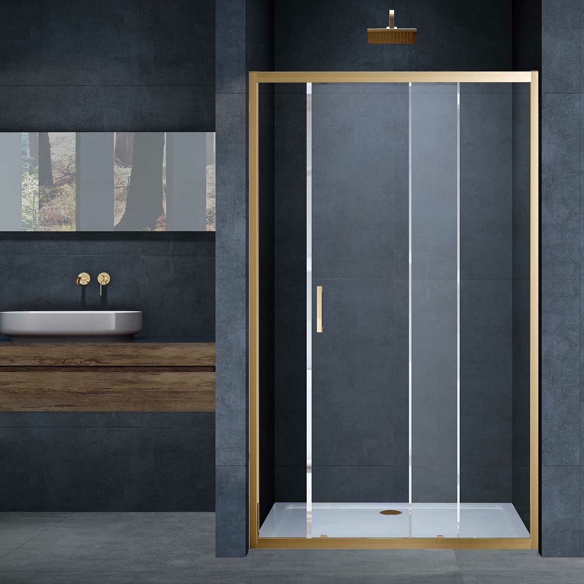 Душевая Дверь Alpha Vds-3al150clg, 1500, Брашированное Золото, Стекло Прозрачное