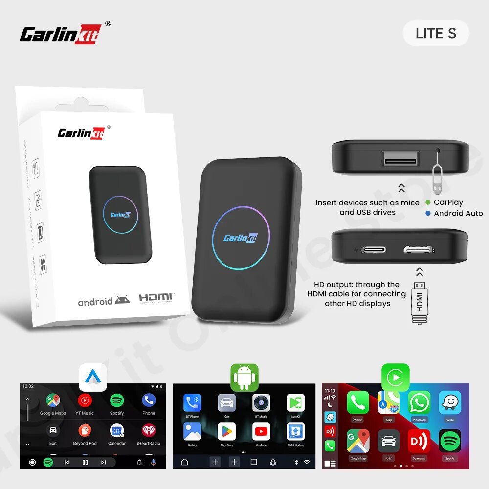 CarlinKit 2025 LiteS 5 в 1 Android ТВ-приставка CarPlay Android автоматический беспроводной адаптер для автомобилей Netfilx Youtube IPTV Spotify 4GB RAM 32GB ROM