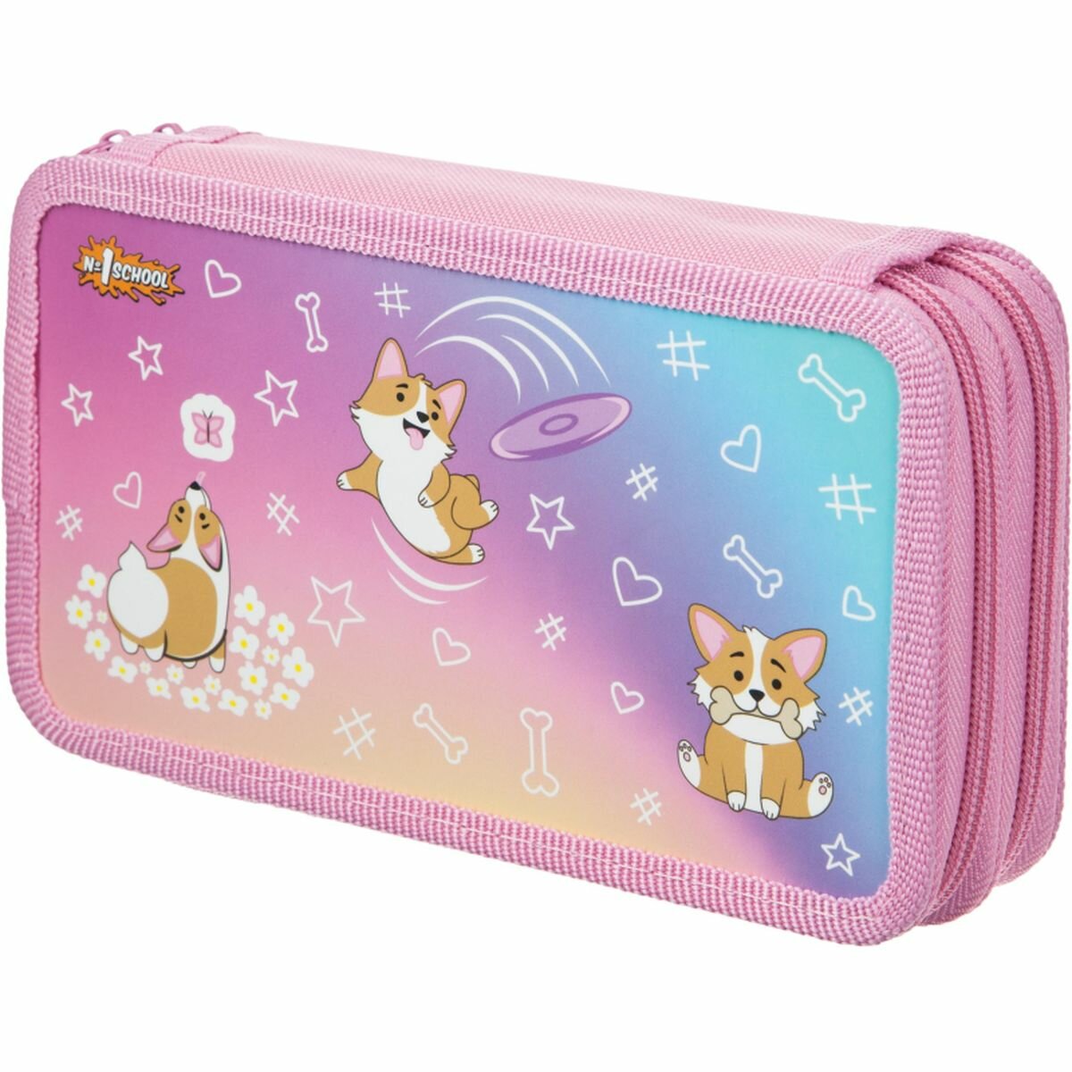 Пенал школьный 2 отделения Комус Класс Corgi time, 190х45х110мм, 36шт.