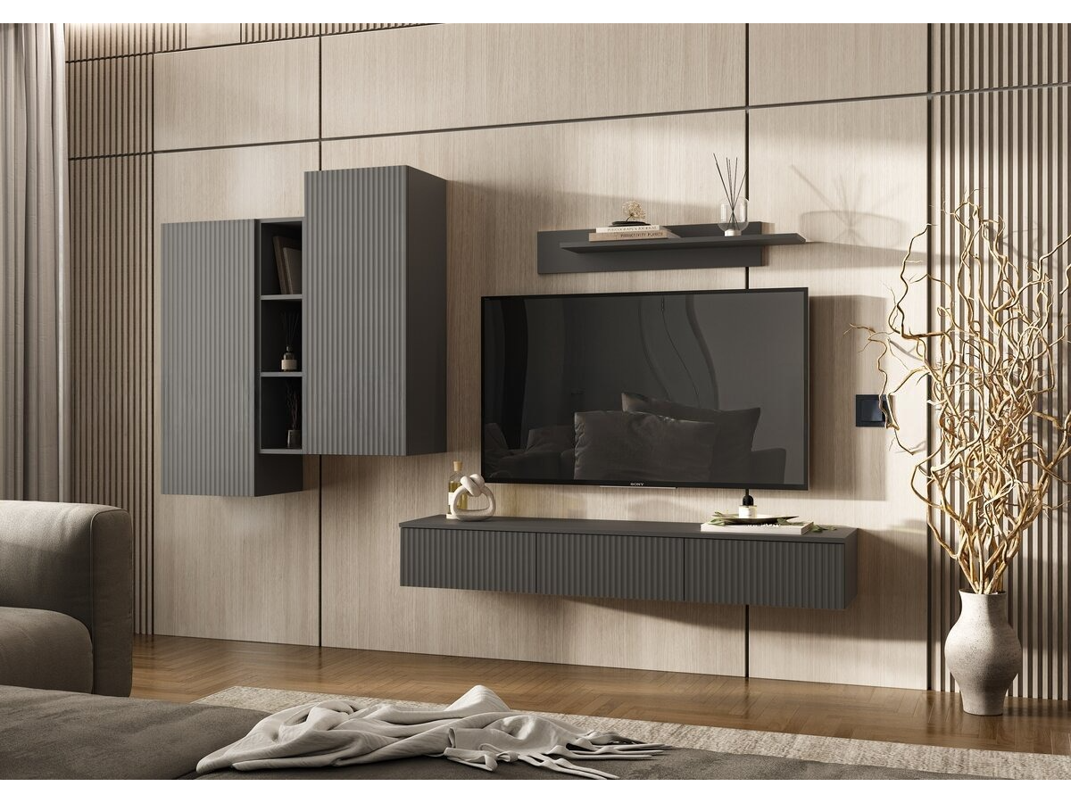 Гостиная, вариант №2, с тумбой ТВ и шкафом, в современном стиле, графит