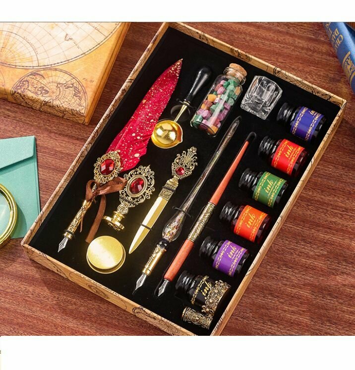 Детский набор для творчества DAENERO с чернилами, пером для письма, сургуч, ложка и свеча для плавления