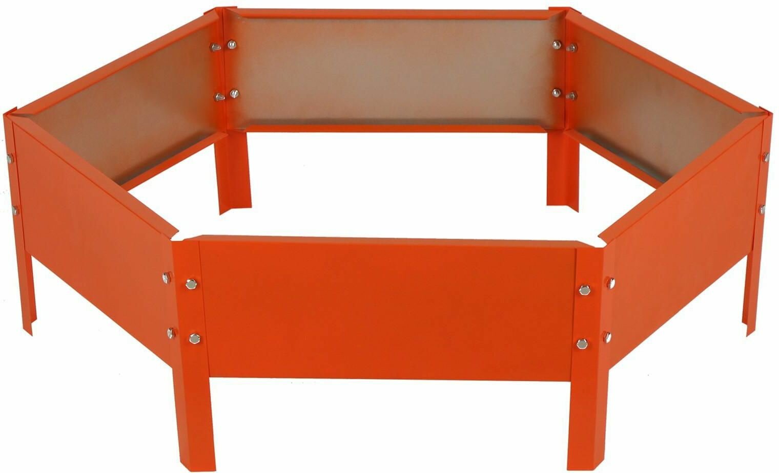 Клумба садовая оцинкованная, одноярусная шестиугольная для дачи, сада и огорода, декоративное ограждение сборное для цветов, диаметр 80 см, высота 15 см, цвет оранжевый