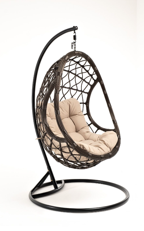 Подвесное кресло-кокон из искусственного ротанга 4sis Венеция Бронзовый с бежевой подушкой