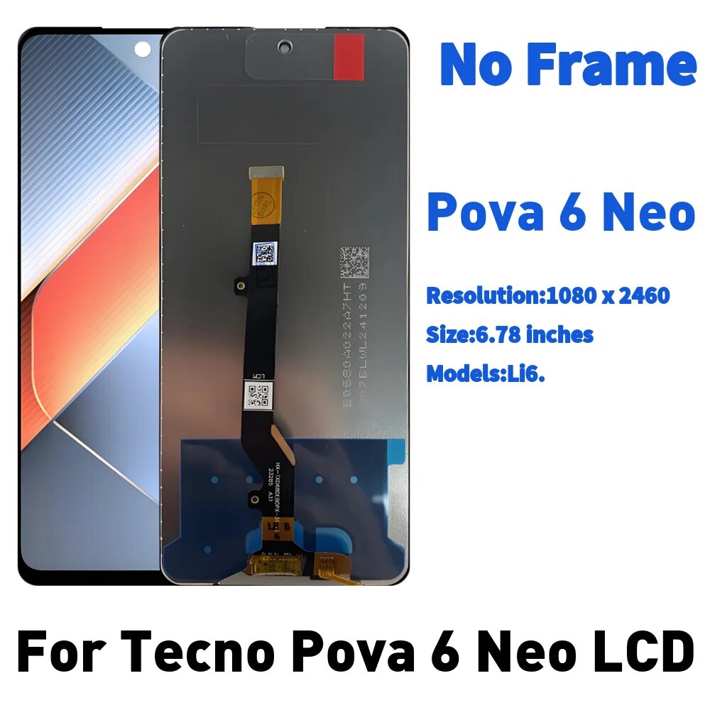 LCD-дисплей 6.78 дюйма для Tecno Pova 6 Neo 4G, сенсорный экран, дигитайзер, запчасти для ремонта экрана Pova6 Neo