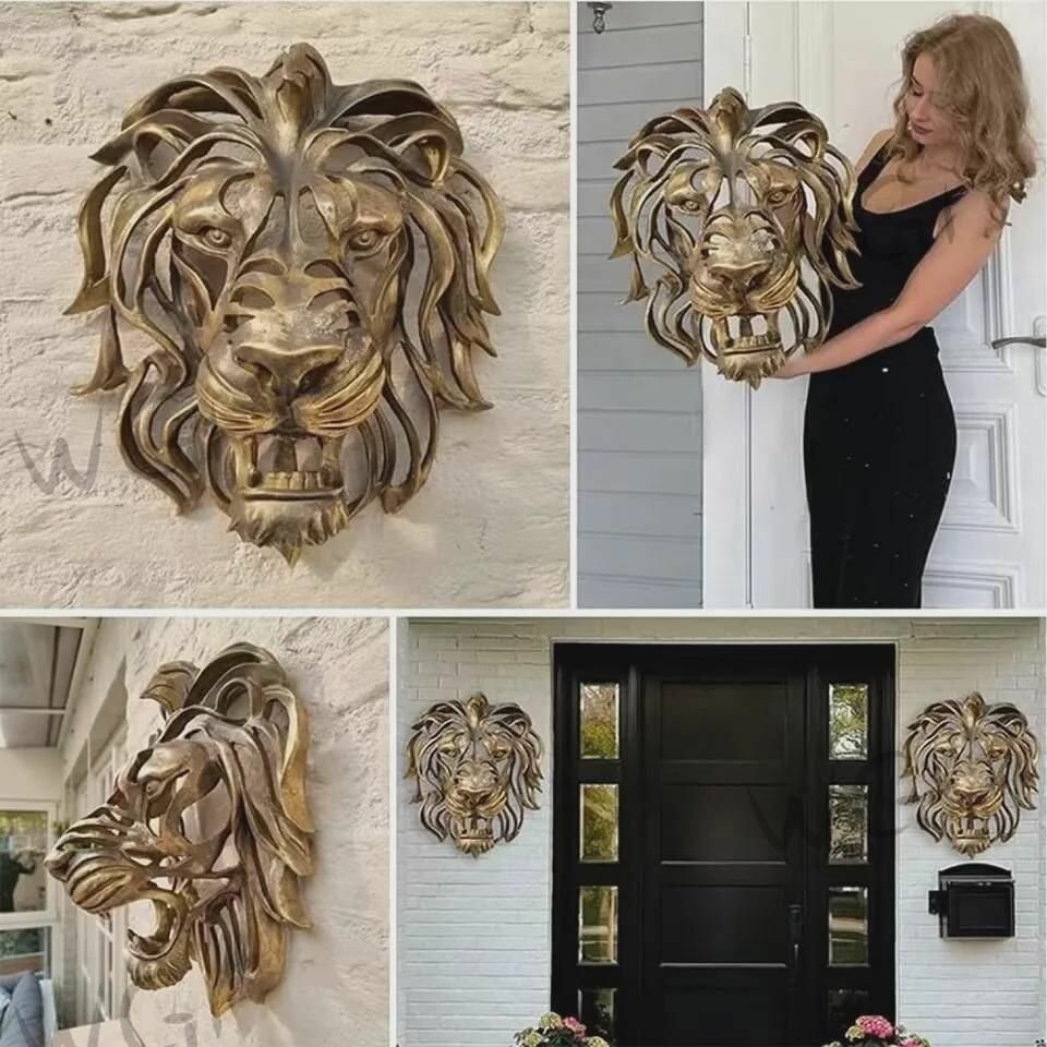 Уникальная металлическая скульптура головы льва, 21 см