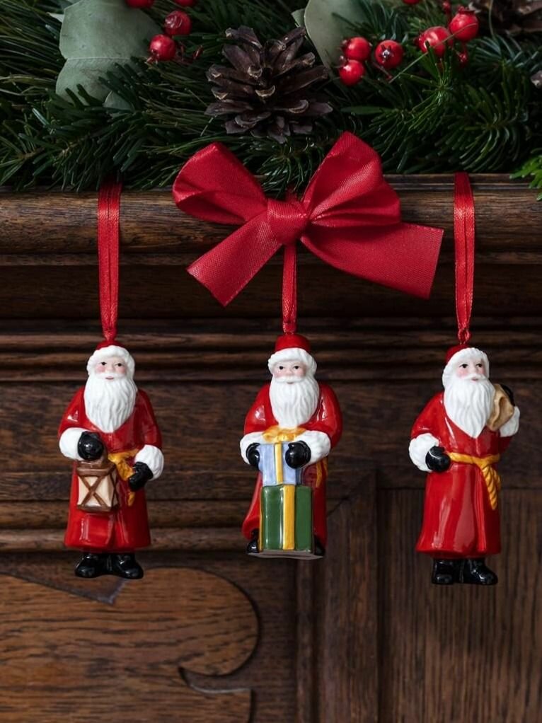 Елочная игрушка Villeroy & Boch Nostalgic Ornaments: Набор украшений Дед Мороз, 3 предмета. 8см