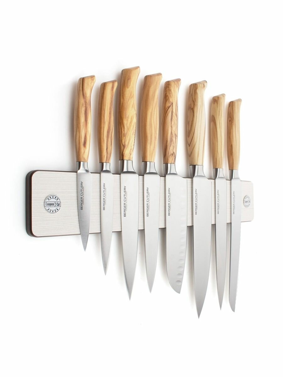 Магнитный держатель ComposeEat Magneto Fashion, настенный, до 8 кухонных ножей, подставка 40х7 см, "Белое дерево"