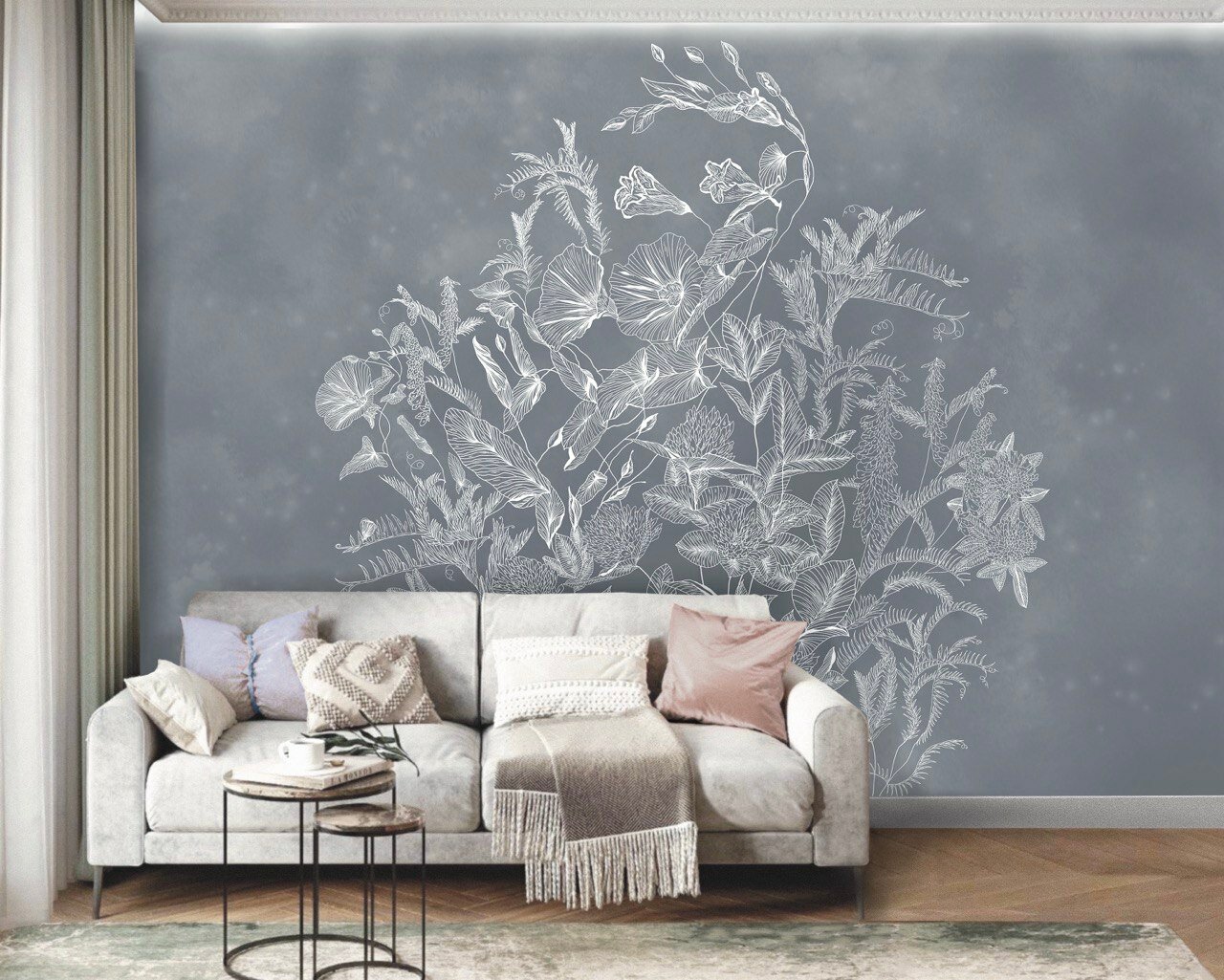 Фреска бесшовная "Луговая нежность" серый №1 (ширина 2550мм х длина 5000мм)