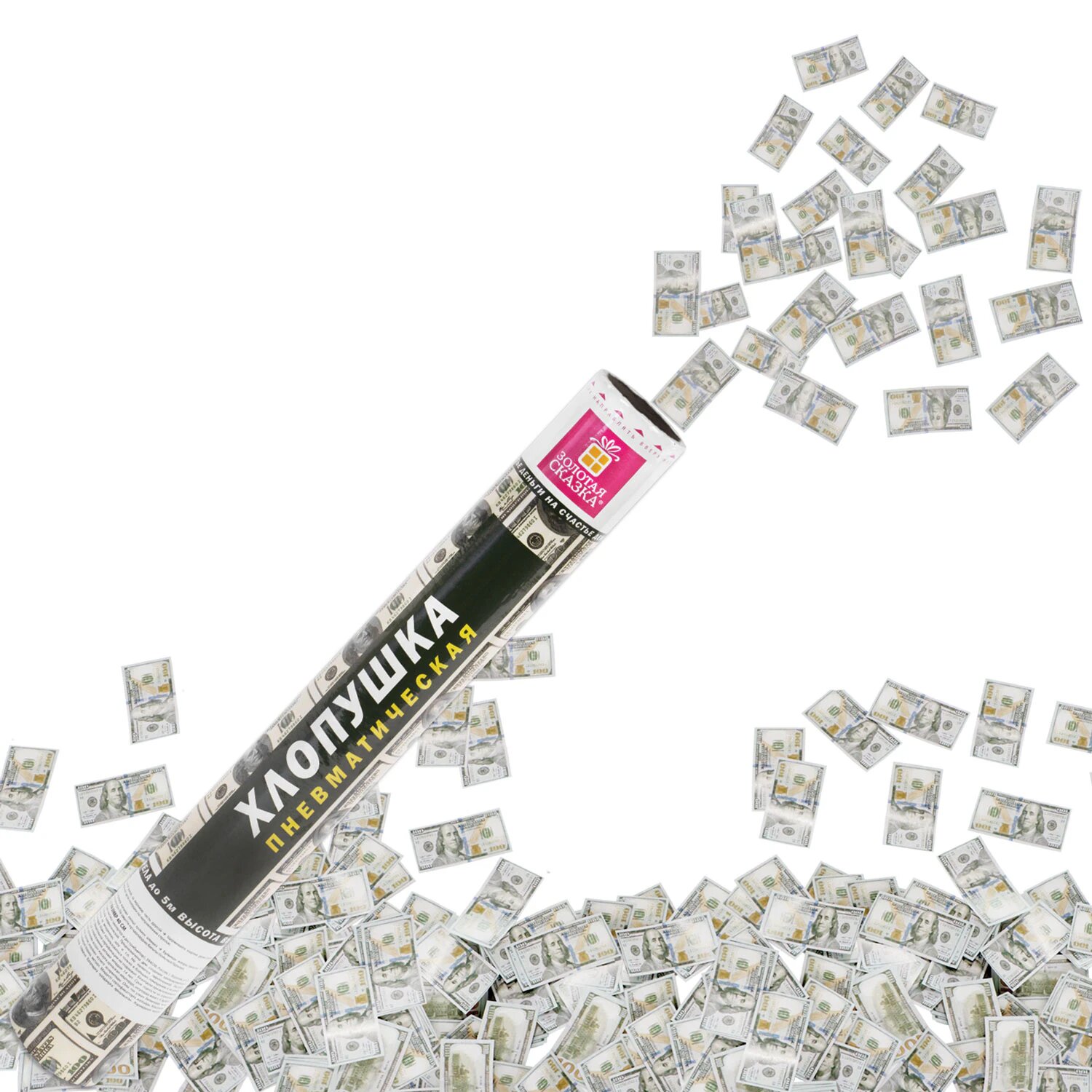 Упаковка 12 шт. Хлопушка пневматическая 40 см "DOLLARS", бумага, наполнитель "доллары", золотая сказка, 592463