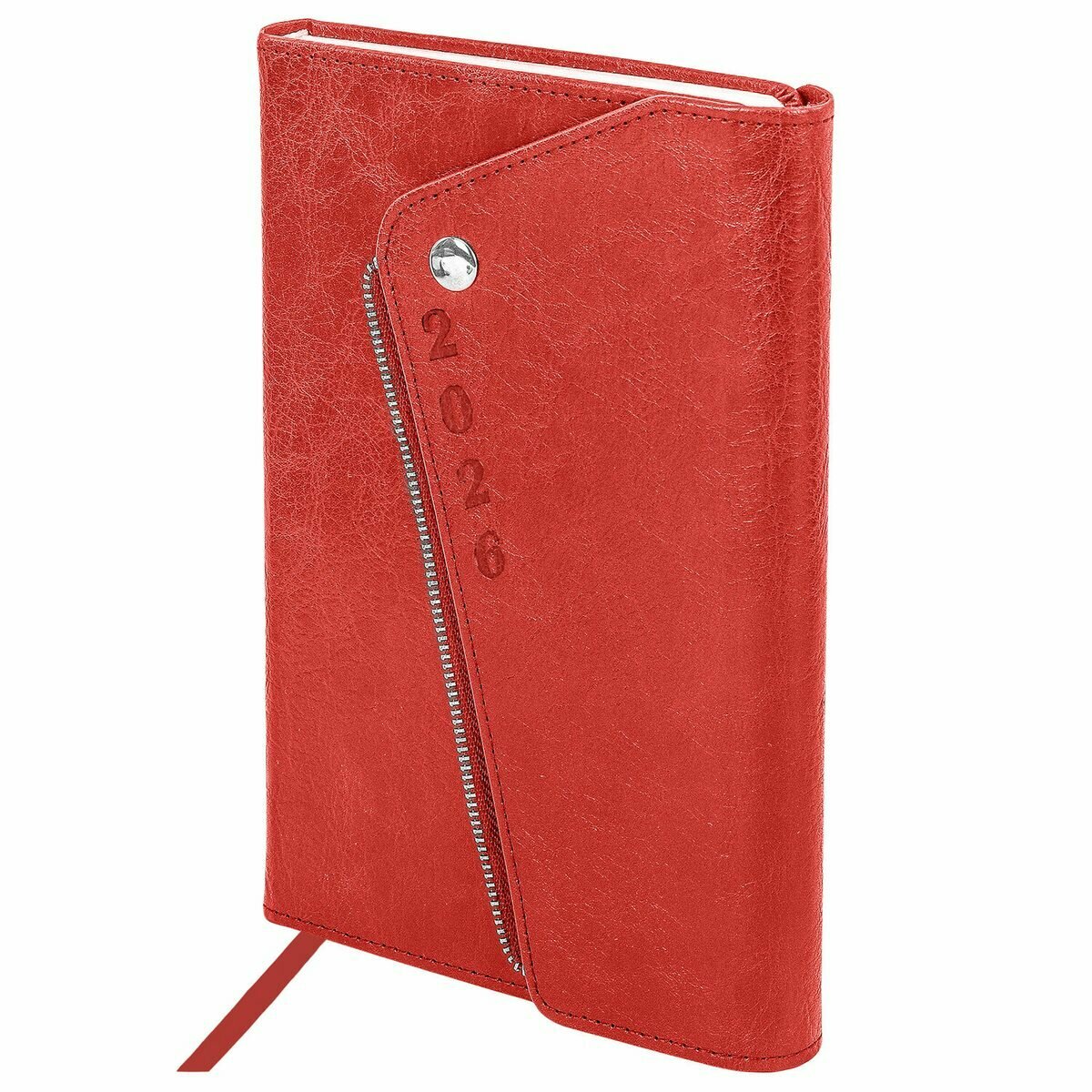 Ежедневник датированный на 2026 год А5 Brauberg Jacket (168 листов), под кожу, клапан, держатель, красный (117401)