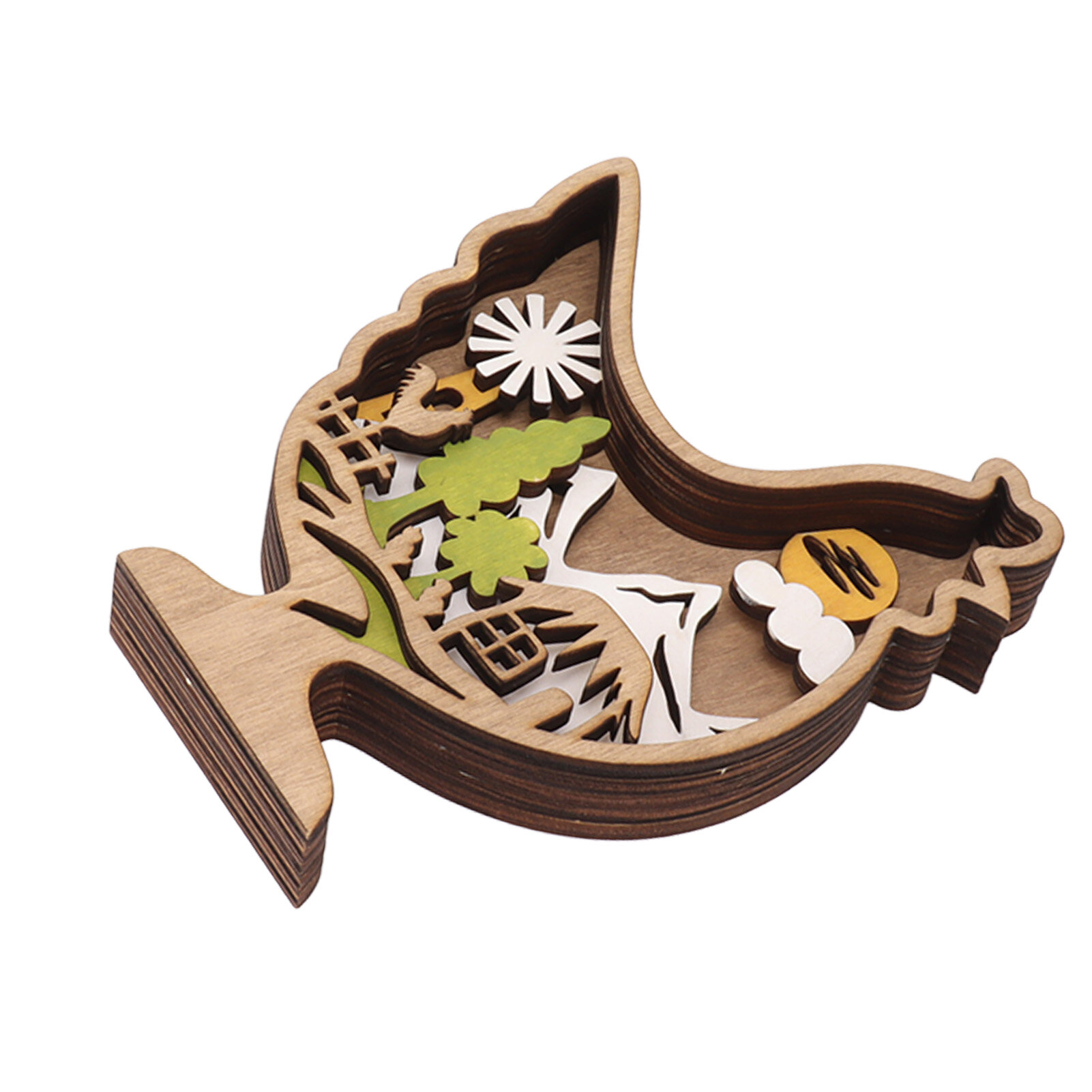 Деревянный резной орнамент с курицей, горная сцена, красочная изысканная модель украшения дома