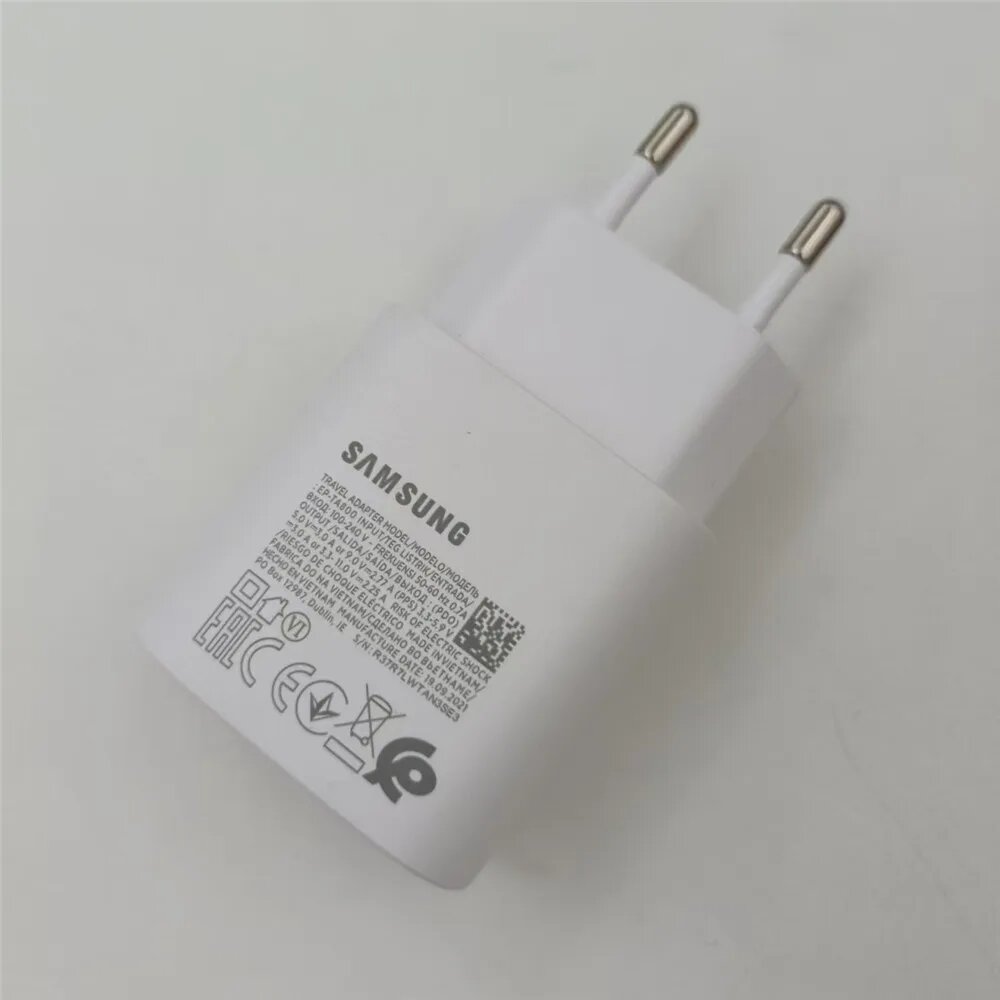 Зарядное устройство Samsung 25 Вт USB C, сверхбыстрая зарядка, адаптер европейского White EU Charger