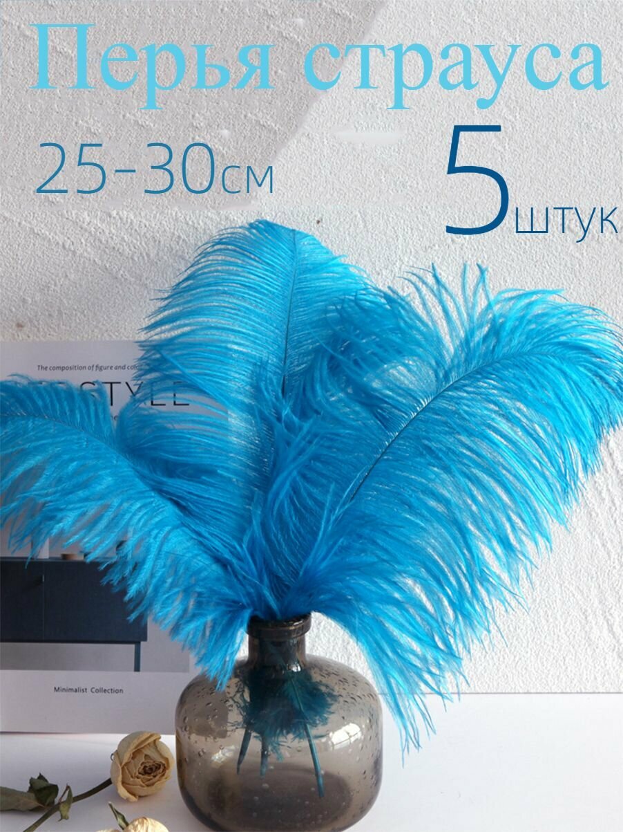 Перья страуса 25-30 см, 5 штук для декора, рукоделия и творчества, натуральные пышные перья для интерьера и DIY-проектов