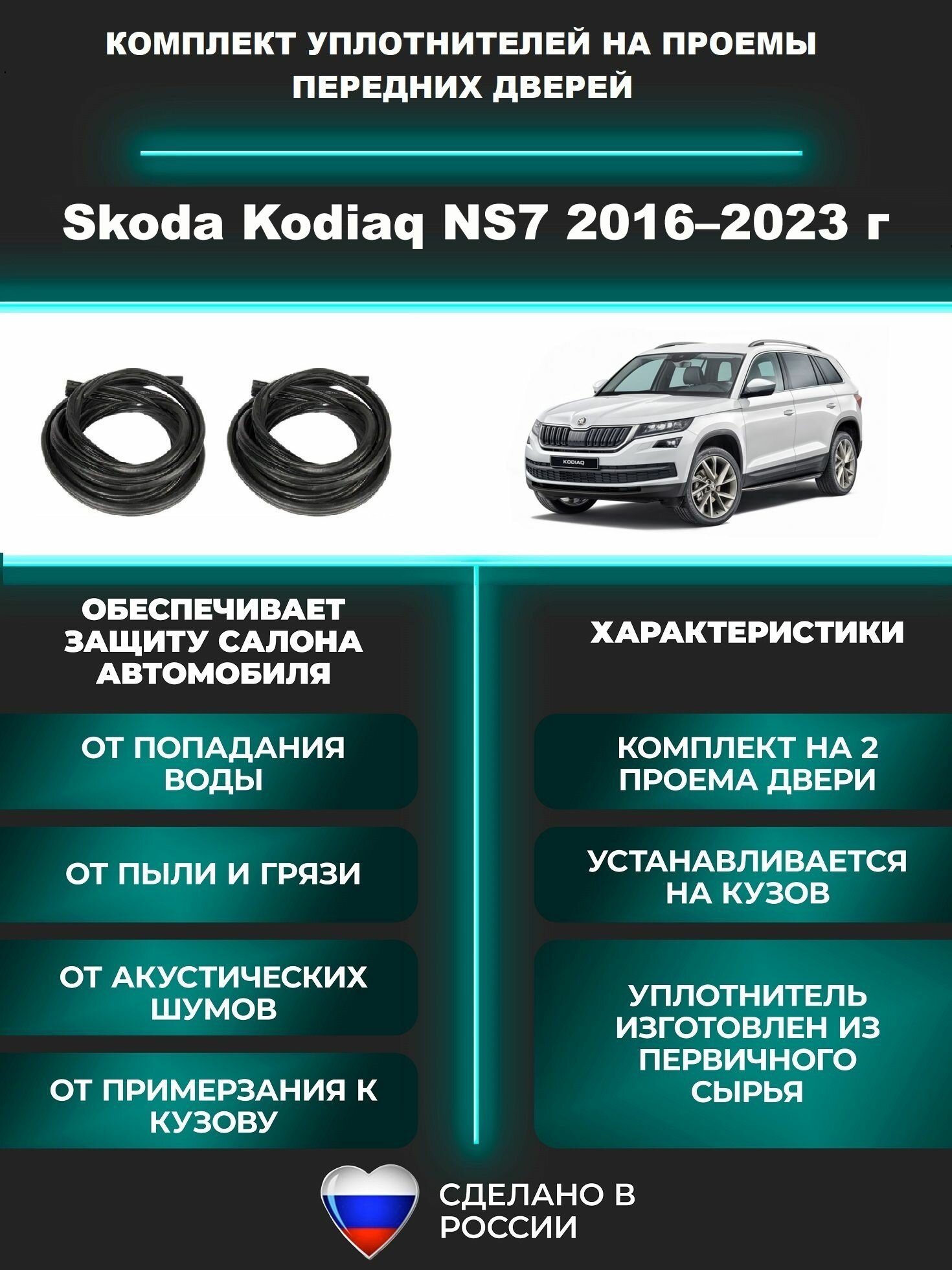 Комплект уплотнителей проемов передних дверей, подходит на Skoda Kodiaq NS7 2016-2023 г, Шкода Кодиак НС7 - 2 шт