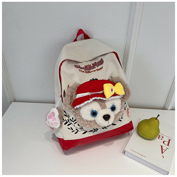 Duffy bear plush backpack for travel and school with large capacity for students red