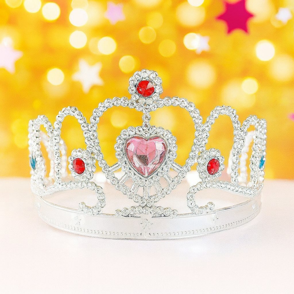 Тиара Юная Красавица серебристая с розовым камнем