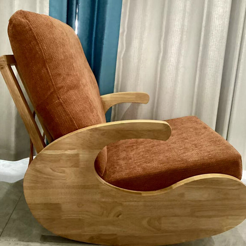 Диван-кресло из цельного дерева, Китайский Шуньгун, льняная ткань, размер 80* 70 * 80 см, оранжевый