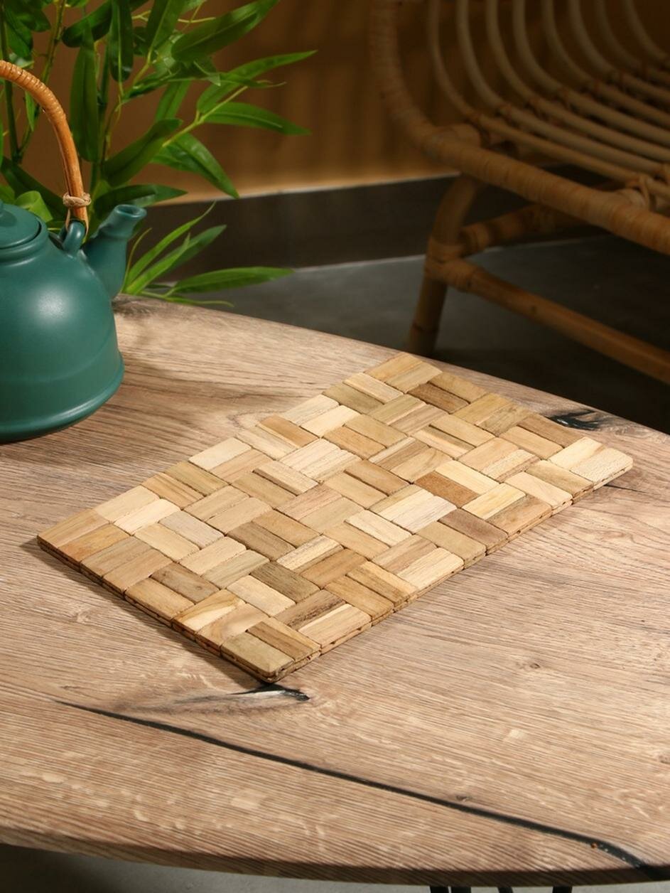 Коврик из тикового дерева, противоскользящий, 30x20 см, цвет бежевый