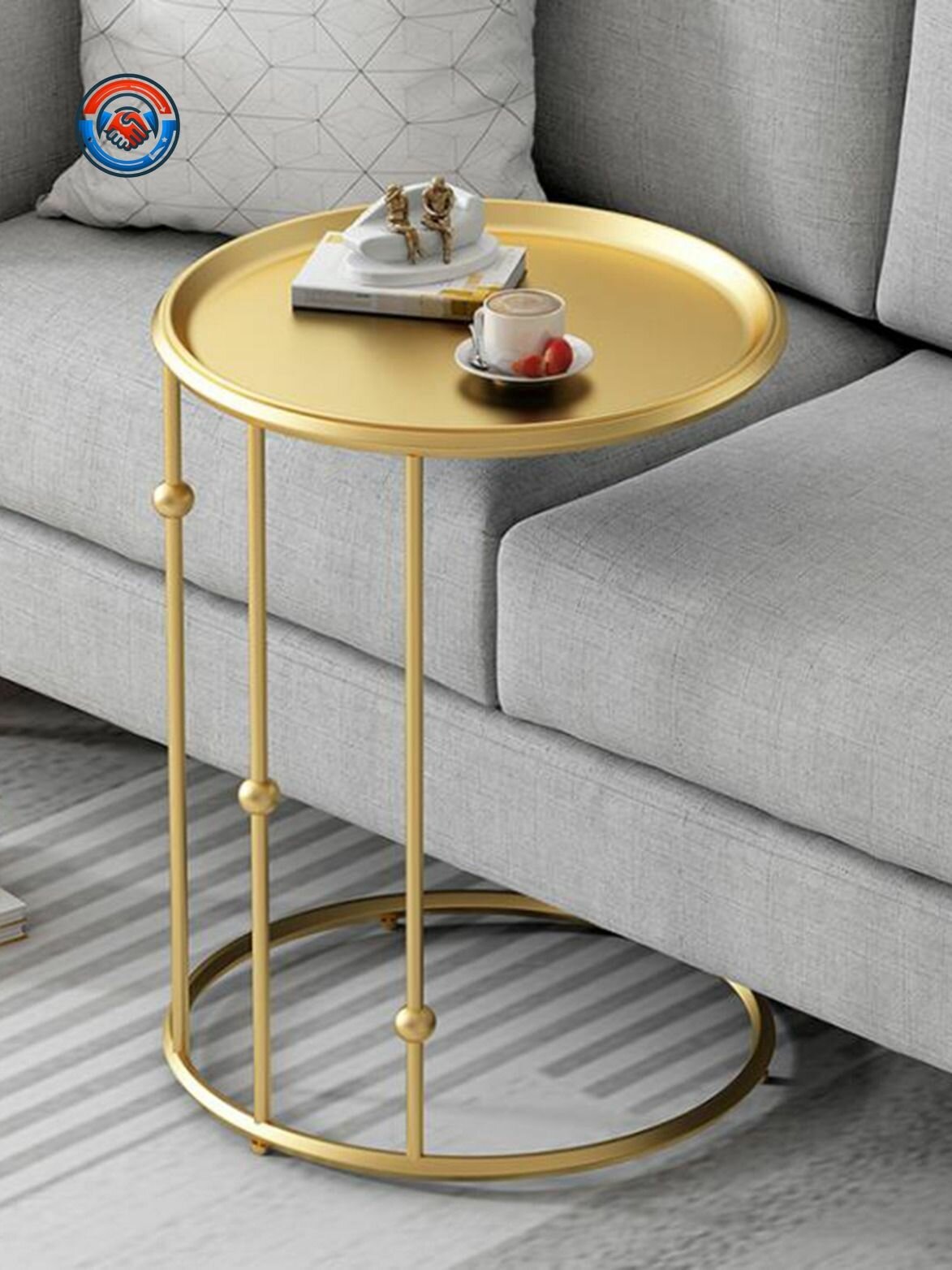 Приставной С-образный столик для дивана 40x40x60 см золотой, круглый металлический стол для гостиной, кафе и отеля