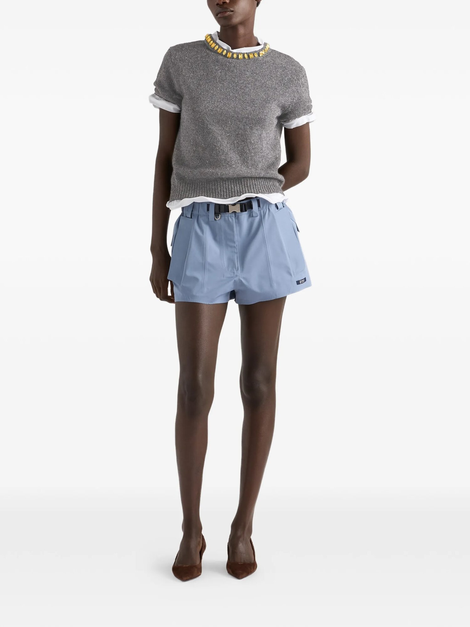 Шорты Prada Belted shorts, размер 38, blue — фото 1