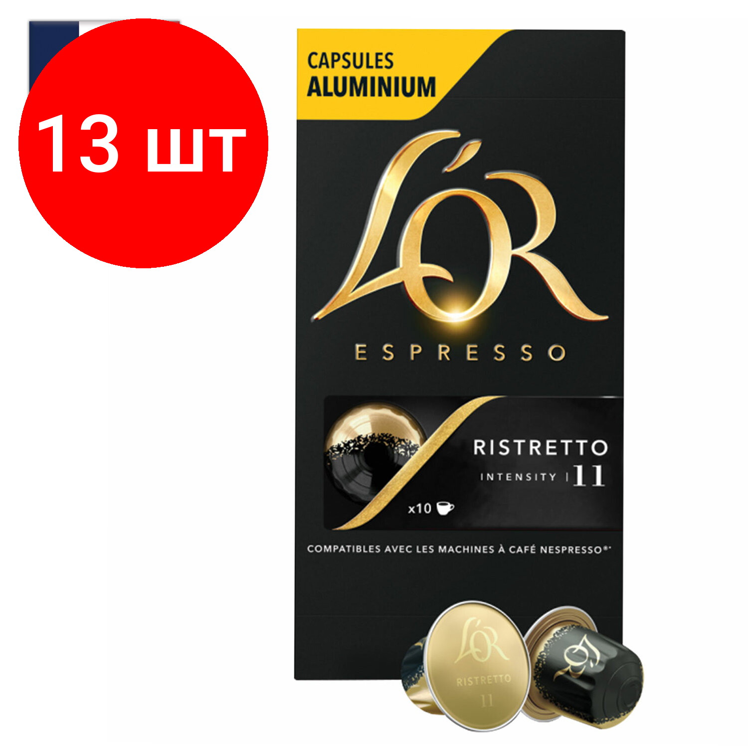 Комплект 13 шт, Кофе в алюминиевых капсулах L'OR "Espresso Ristretto" для кофемашин Nespresso, 10 порций, 4028609