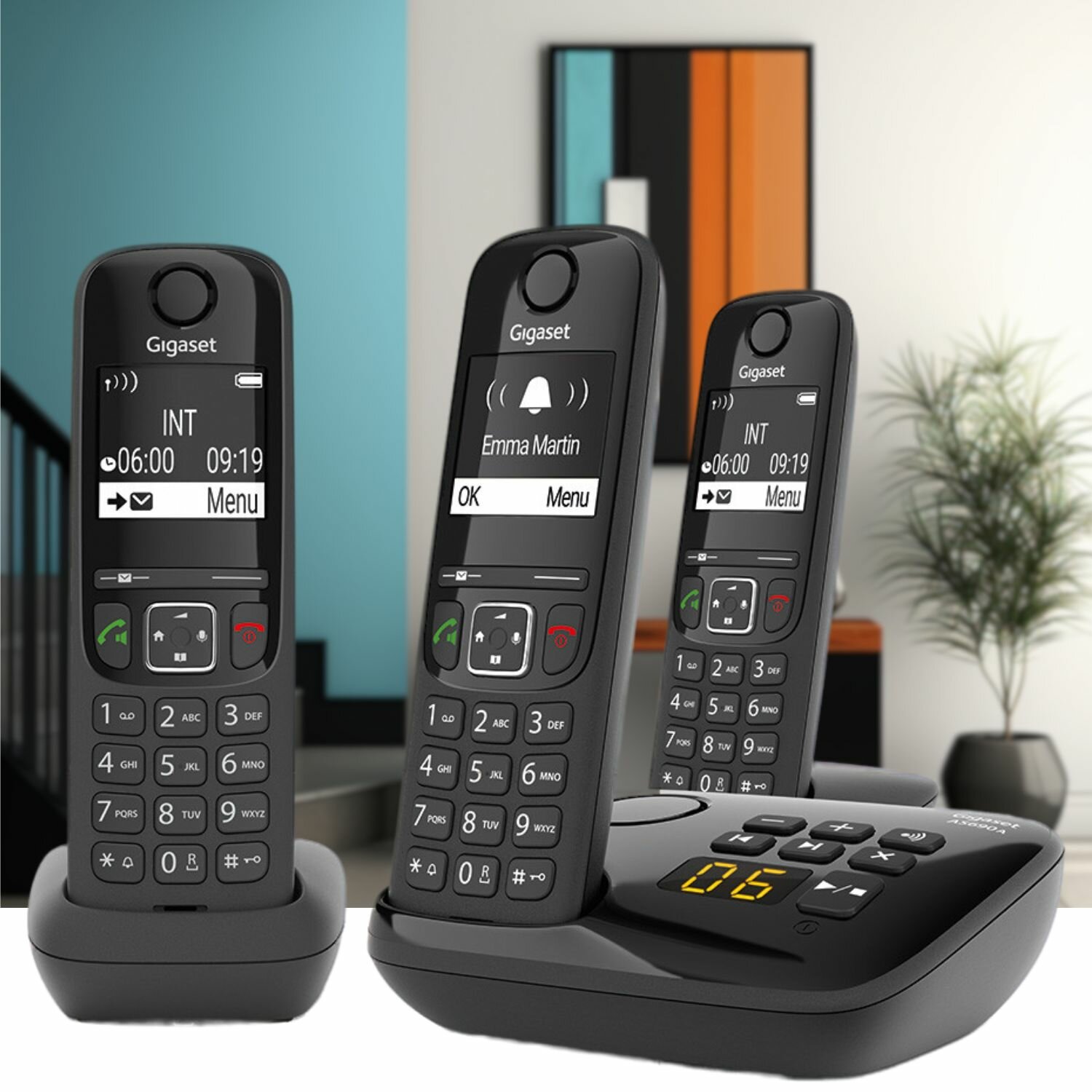 Радиотелефон DECT c автоответчиком и тремя трубками Gigaset AS690A TRIO Black
