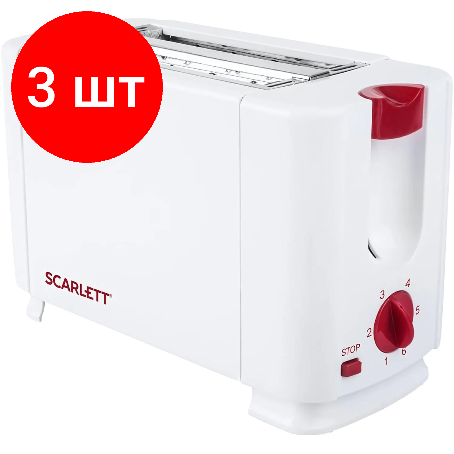 Комплект 3 штук, Тостер SCARLETT SC-TM11013, 650Вт, белый