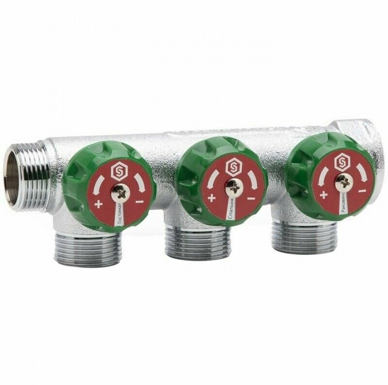 Коллектор регулирующий 3/4", 3 отвода 1/2" плоское уплотнение STOUT SMB-6849-341203