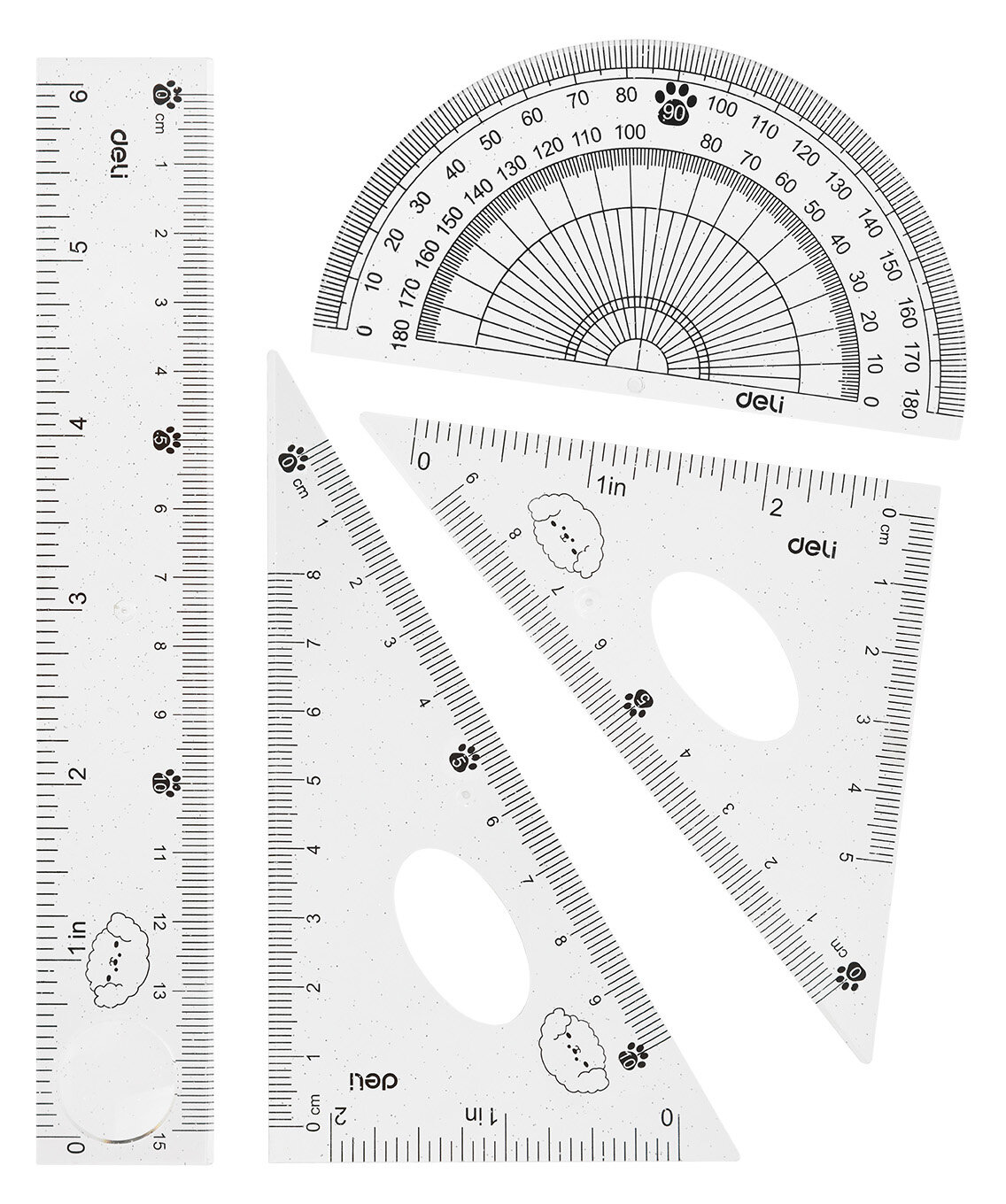 Набор линеек Deli MiYou EH657 пластик дл.15см ассорти компл: лин.15см./треуг.2шт./трансп. пластиковы
