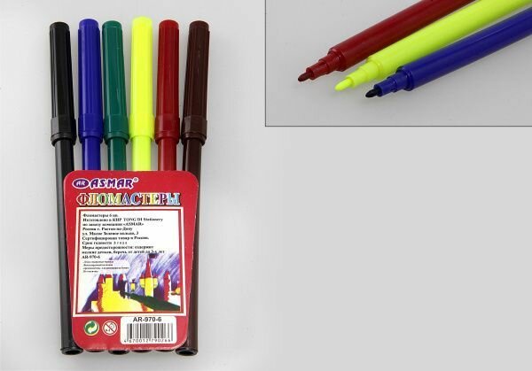 Фломастеры в пластиковой упаковке 6 цветов . "ASMAR"