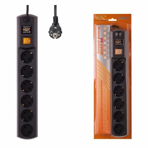 Сетевой фильтр Most H6, 5м, черный [моsт н6-ч 5м]