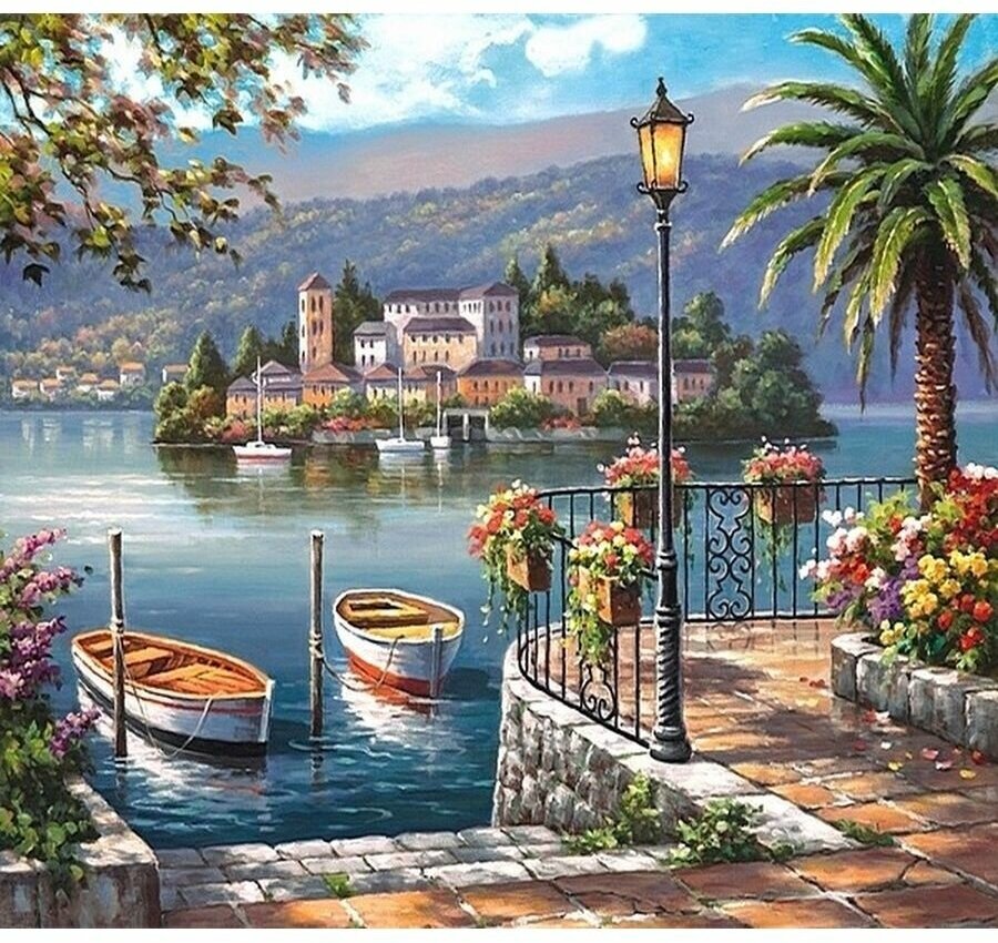 Алмазная мозаика на подрамнике 40х50 Морской пейзаж. Пристань