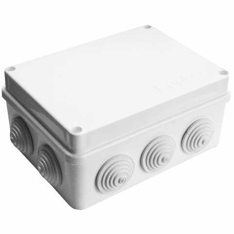 Распределительная коробка Электропромпласт белая, 150х110х70 мм, IP54, с клеммами, 10 выходов, 10 гермовводов, крышка на винтах