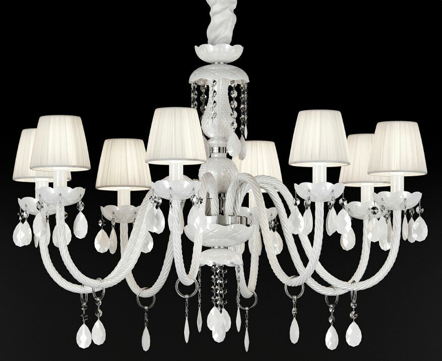 Люстра Milord, белая, 8-рожковая, Е14, тканевые абажуры, подвесы
