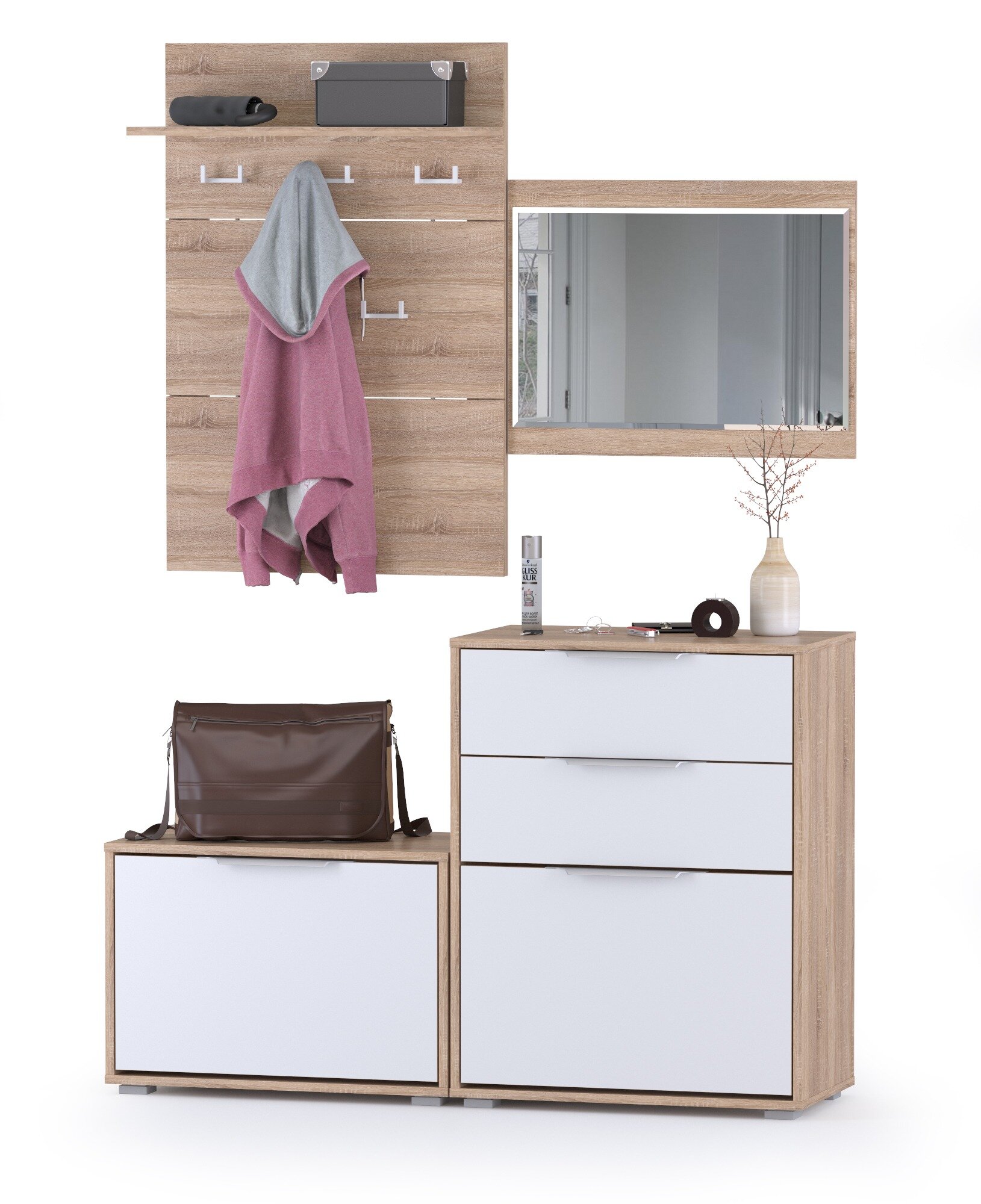 Прихожая комплект мебели для гардеробной, напольная дуб сонома/белый премиум 130см - НЖ0291