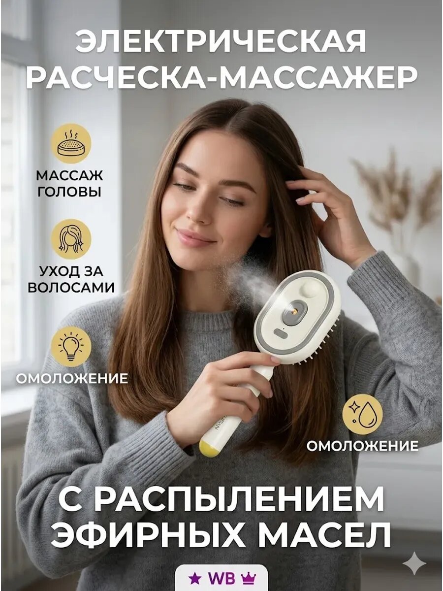 Умная расческа-массажер с паром и эффектом мезотерапии
