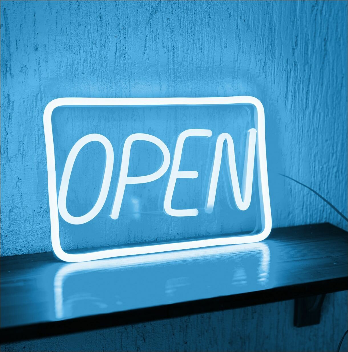 Неоновая вывеска Elmarto Open (Открыто), 30х20 см, бирюзовая