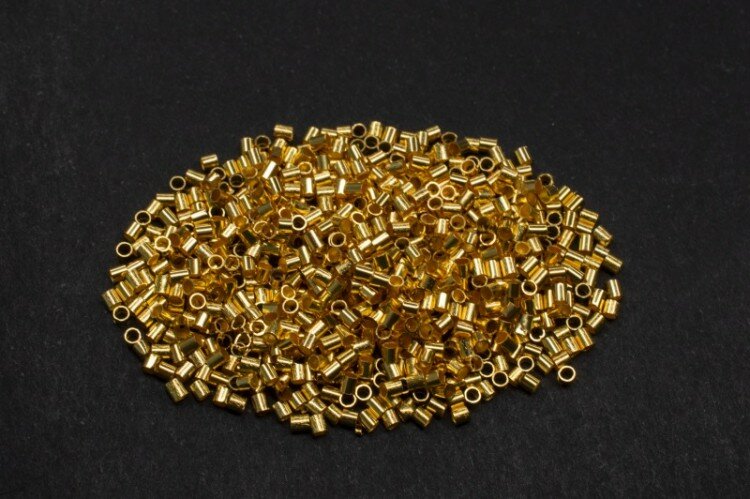 Кримпы-трубочки (бусины зажимные) 2х2мм, отверстие 1,5мм, цвет золото, латунь, 35-030, 5г (около 500шт)
