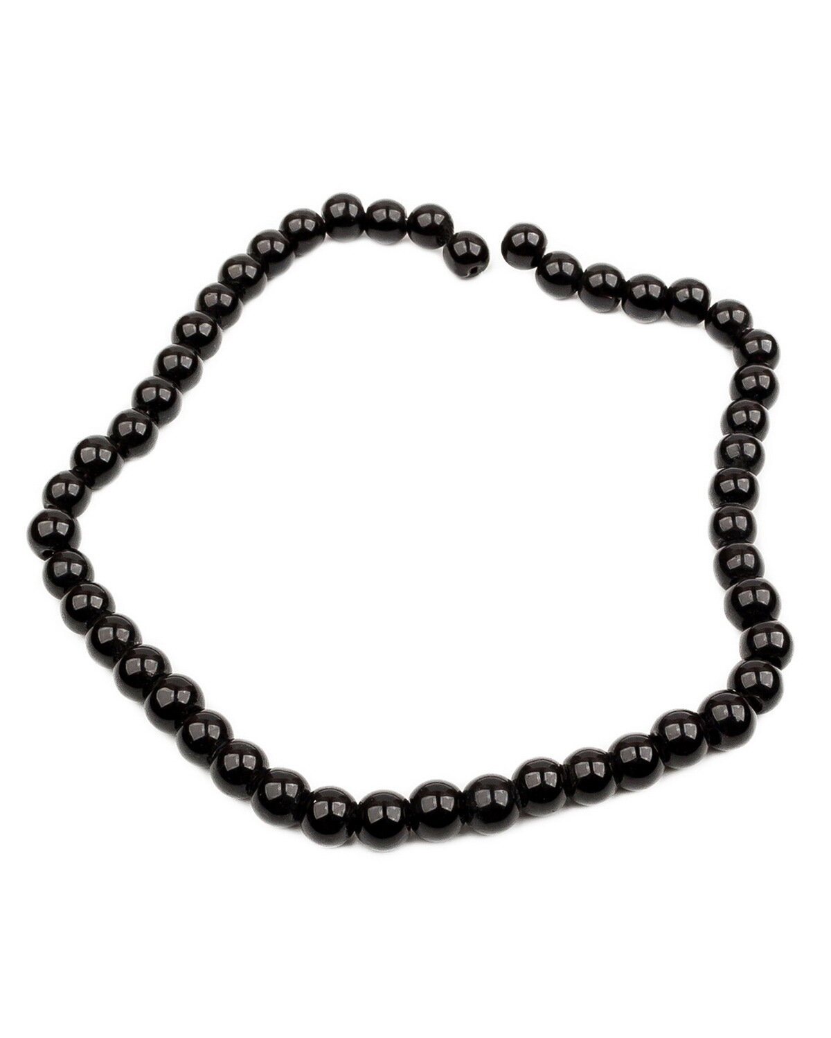 Бусины стеклянные непрозрачные, размер бусин 9х7 мм, цвет черный, длина нити 35 см, на нити 46 бусин