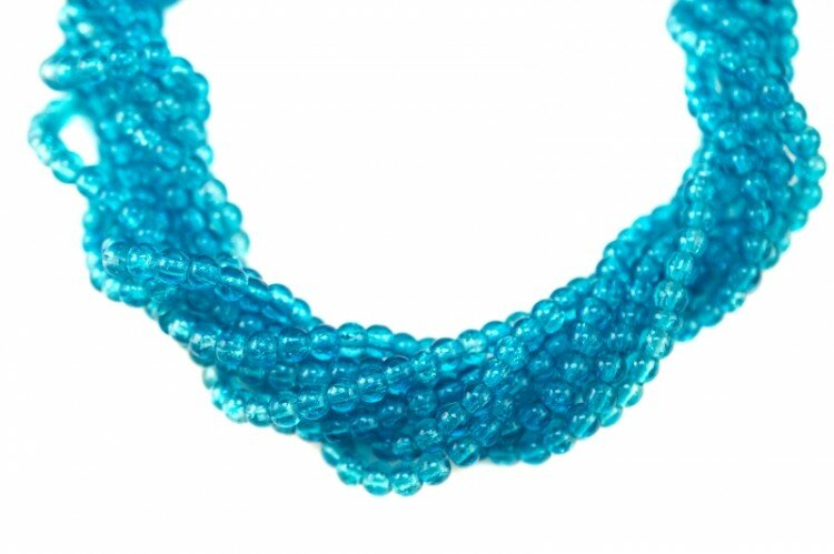 Бусина круглая с эффектом кракле, диаметр 4мм, отверстие 1мм, цвет голубой, 550-005, 20шт