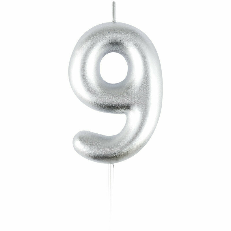 Свеча для торта с держателем MESHU "Цифра 9", 6см, серебряная, блистер, 315784