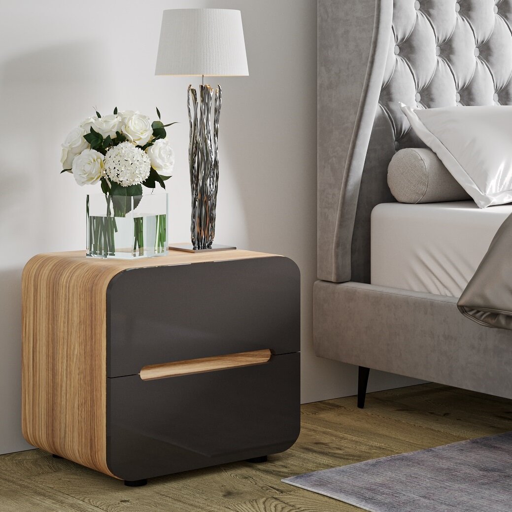Тумба прикроватная с ящиками Ницца 50, светлое дерево-графит