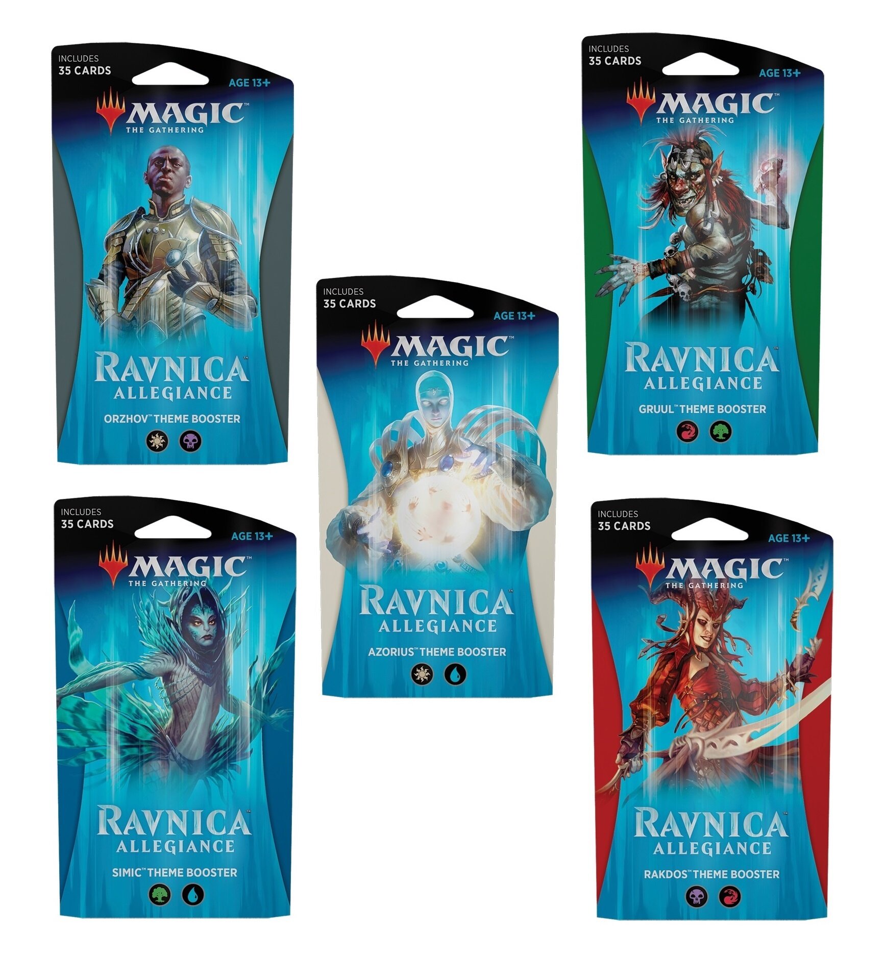 Magic The Gathering: 5 тематических бустеров MTG разных гильдий издания Ravnica Allegiance на английском