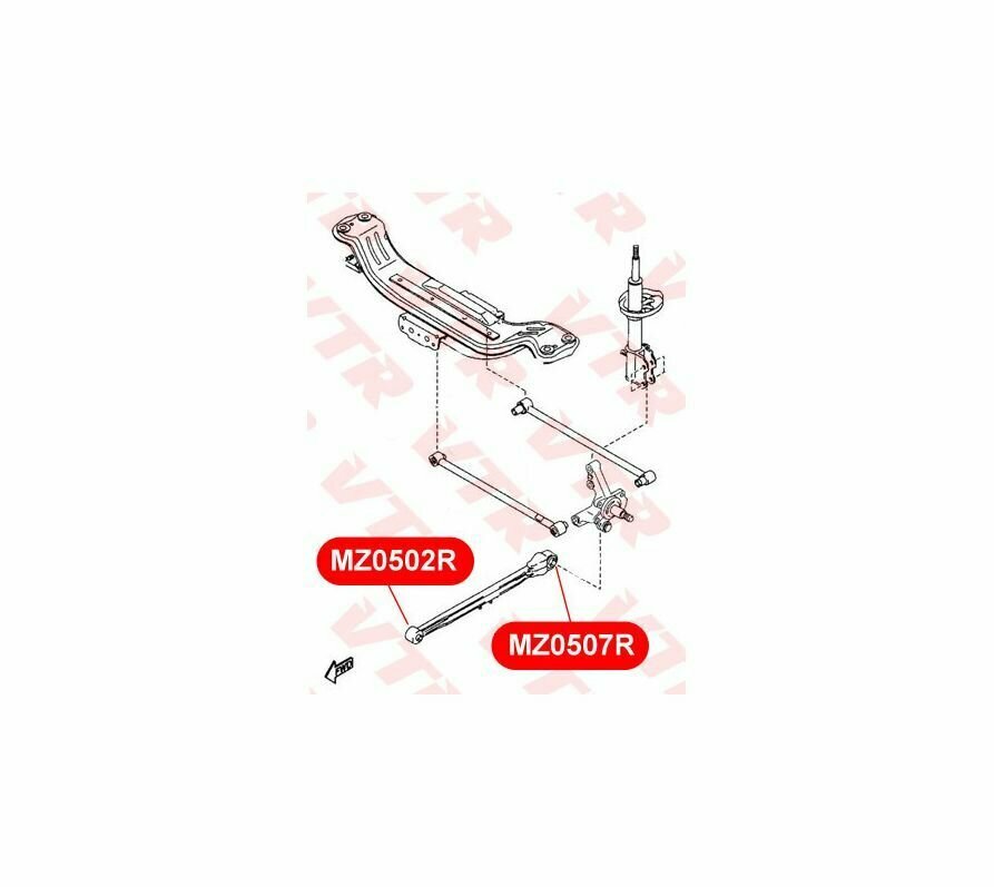 Сайлентблок продольной тяги VTR MZ0502R, передний, левый, для задней подвески
