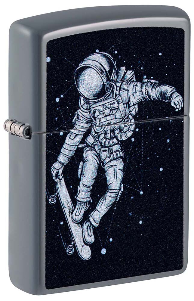 Оригинальная бензиновая зажигалка ZIPPO Classic 48644 Skateboarding Astronaut с покрытием Flat Grey - Астронавт на скейтборде