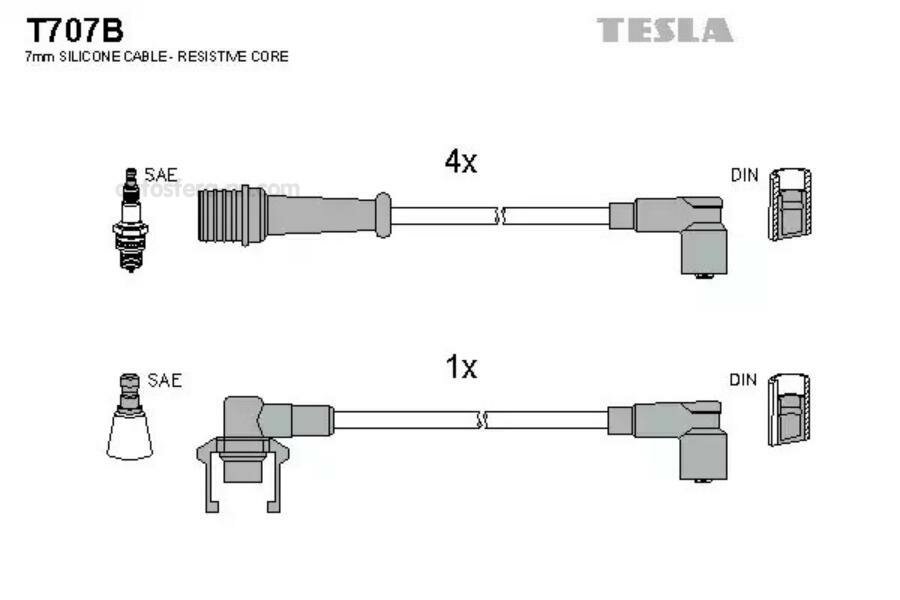 Провода зажигания RENAULT 21 2.0/2.2 89-94, 25 2.0/2.2 84-93, ESPACE I-II 84-96 2.0/2.2 TESLA арт. T707B