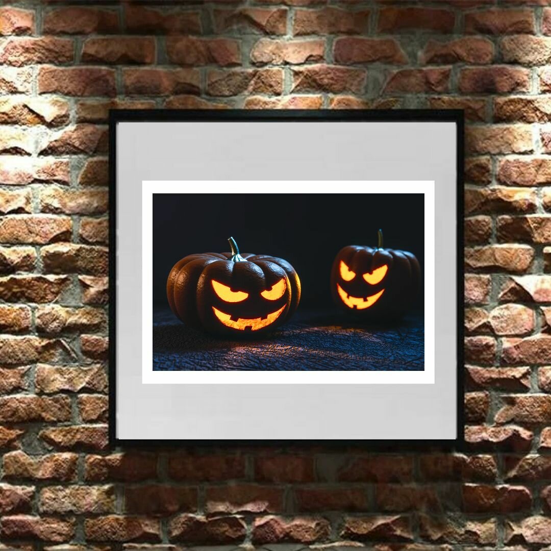 Постер "Две жуткие тыквы" на Хэллоуин (Halloween) от Cool Eshe из коллекции "Праздники"