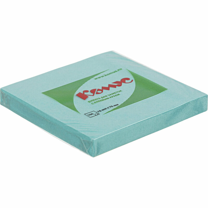 Стикеры комус с клеев. краем 76х76 голубой 100л, 1013129