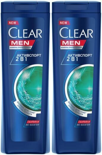 Clear Men шампунь и бальзам-ополаскиватель против перхоти для мужчин 2 в 1 Активспорт 200мл, 2уп.